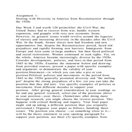 Assignment 1 Dealing with Diversity in America from Reconstructi | PDF