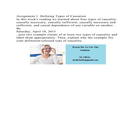 Assignment 1 Defining Types of CausationIn this weeks reading we.docx