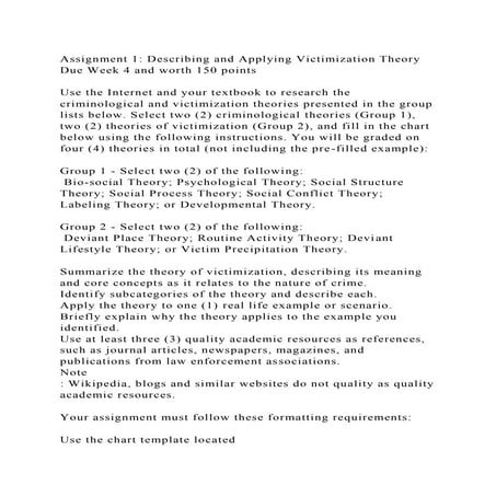 Assignment 1 Describing and Applying Victimization TheoryDue Week.docx