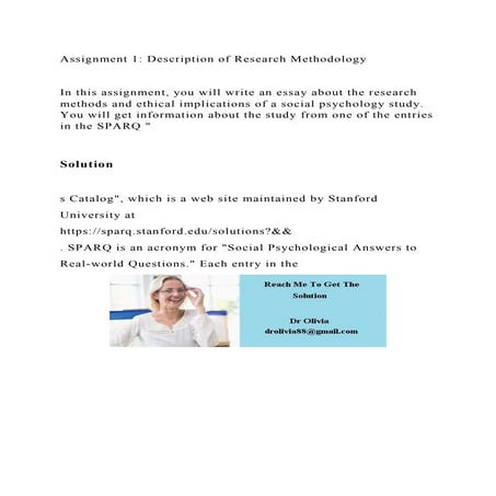 Assignment 1 Description of Research MethodologyIn this assig.docx