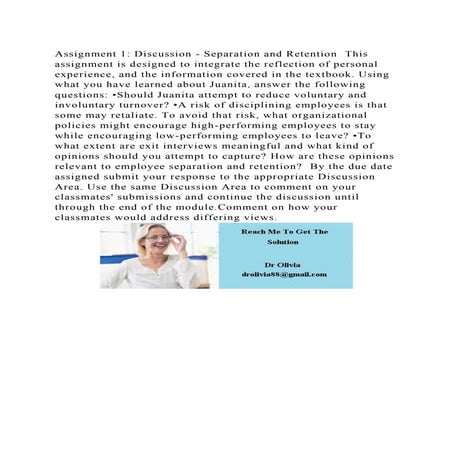Assignment 1 Discussion - Separation and Retention This assignment | DOCX