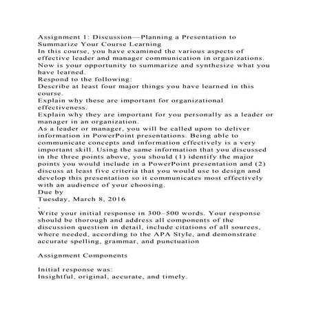 Assignment 1 Discussion—Planning a Presentation to Summarize Your C.docx