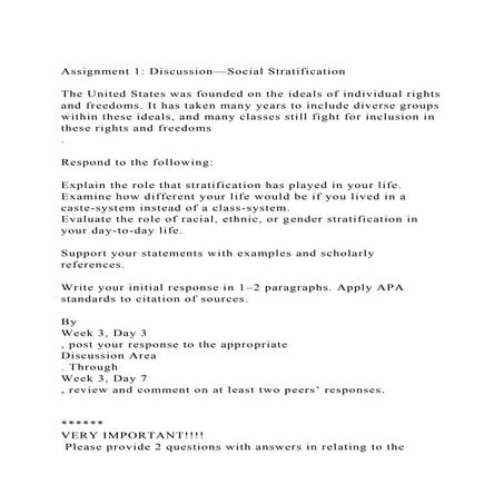 Assignment 1 Discussion—Social StratificationThe United State.docx