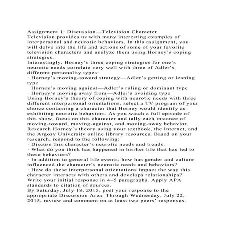 Assignment 1 Discussion—Television CharacterTelevision provides.docx