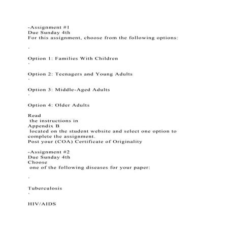 -Assignment #1 Due Sunday 4thFor this assignment, choose from th.docx