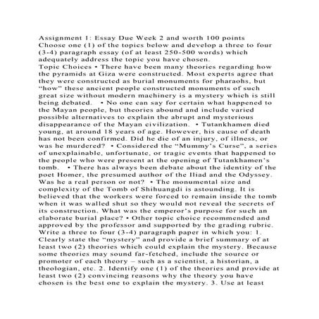 Assignment 1 Essay Due Week 2 and worth 100 points Choose one (1.docx