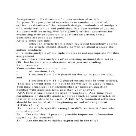 Assignment 1 Evaluation of a peer-reviewed articlePurpose The .docx