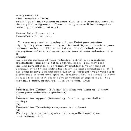Assignment #1Final Version of ROLSubmit your final version of yo.docx