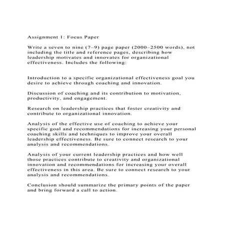 Assignment 1 Focus PaperWrite a seven to nine (7–9) page pa