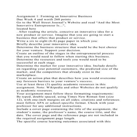 Assignment 1 Forming an Innovative BusinessDue Week 4 and worth 2.docx ...