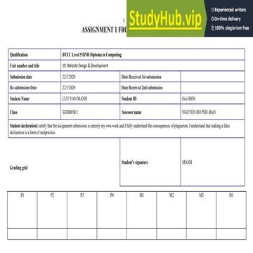 ASSIGNMENT 1 FRONT SHEET | PPT