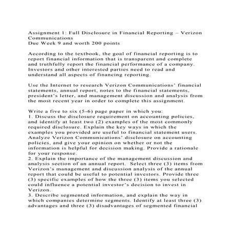 Assignment 1 Full Disclosure in Financial Reporting – Verizon Com.docx | Stocks and Bonds ...
