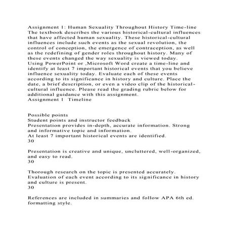 Assignment 1 Human Sexuality Throughout History Time Linethe Textdocx