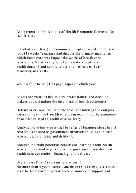 ·Assignment 1 Implications of Health Economic Concepts for Heal.docx