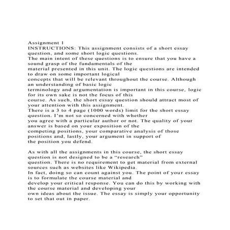 Assignment 1 INSTRUCTIONS This assignment consists of a sho.docx ...