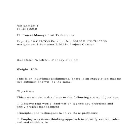 Assignment 1 ITECH 2250 IT Project Management Techniques.docx