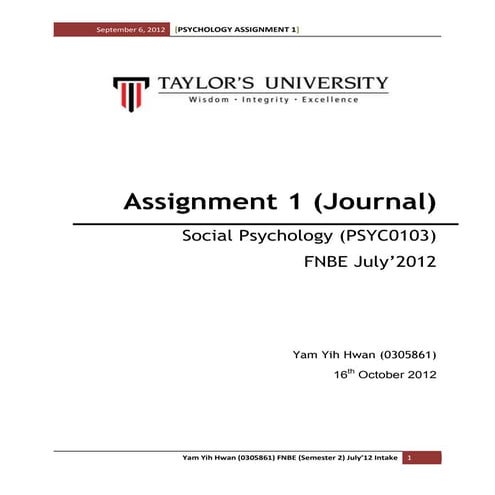 Assignment 1： journal (entry 1) | PDF