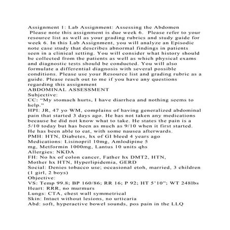 Assignment 1 Lab Assignment Assessing the Abdomen Please note th.docx