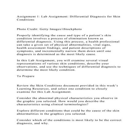 Assignment 1 Lab Assignment Differential Diagnosis for Skin Condit.docx