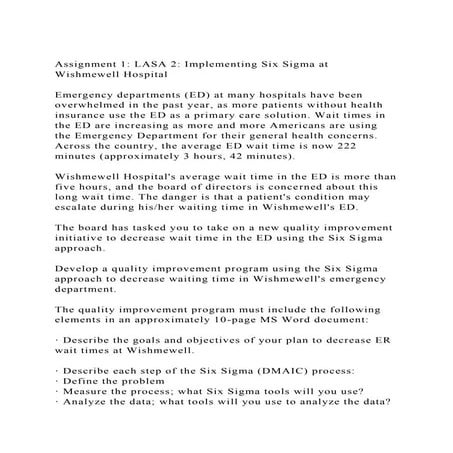 Assignment 1 LASA 2 Implementing Six Sigma at Wishmewell Hospita.docx