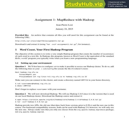 Assignment 1 Mapreduce With Hadoop Pdf 
