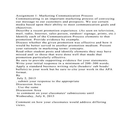 Assignment 1 Marketing Communication ProcessCommunicating is an i.docx