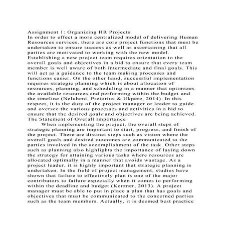 Assignment 1 Organizing HR ProjectsIn order to effect a more ce.docx