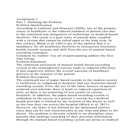 Assignment 1Part 1 Defining the ProblemProblem Identification.docx