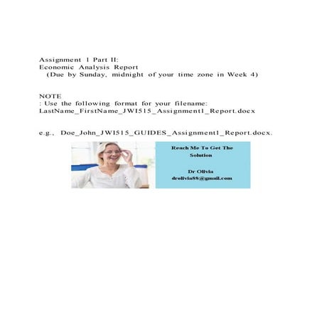 Assignment 1 Part II Economic Analysis Report (Due by S | DOCX