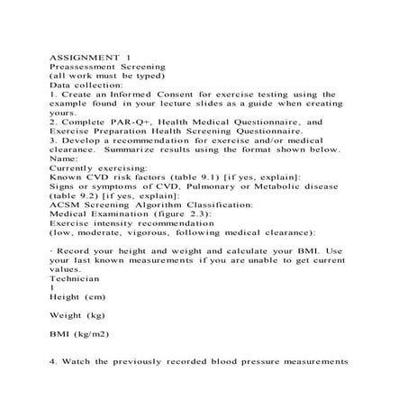 Assignment 1 preassessment screening(all work must be typed)d | PDF