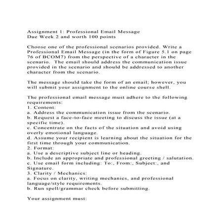 Assignment 1 Professional Email MessageDue Week 2 and worth 100.docx
