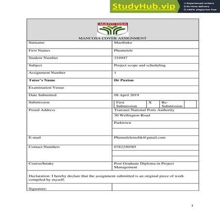 Assignment 1 Project Scope And Scheduling | PDF