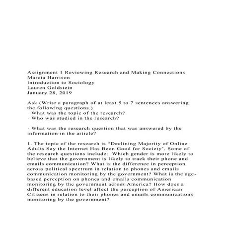 Assignment 1 Reviewing Research and Making Connect.docx