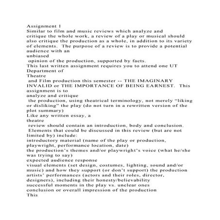 Assignment 1Similar to film and music reviews which analyze and cr.docx
