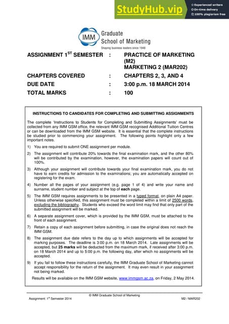 Assignment 1 St Semester Practice Of Marketing M2 Marketing 2 Mar202