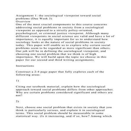Assignment 1 The Sociological Viewpoint Toward Social Problems Duedocx