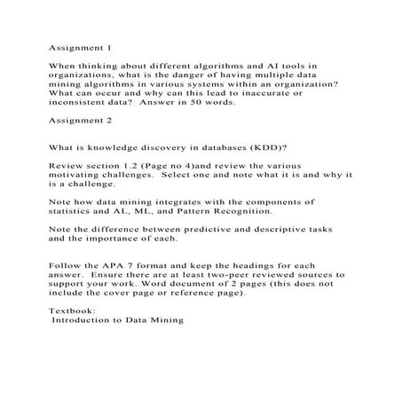 Assignment 1When thinking about different algorithms and AI tool.docx