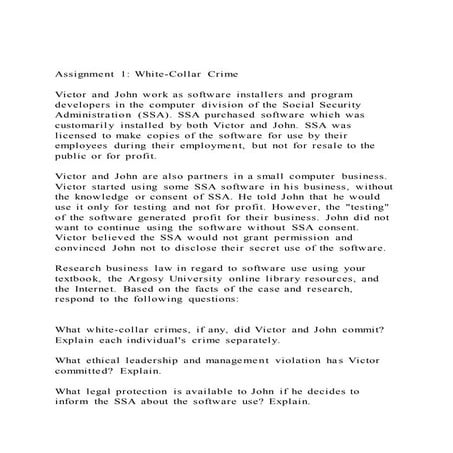 Assignment 1 White-Collar CrimeVictor and John work as soft | DOCX