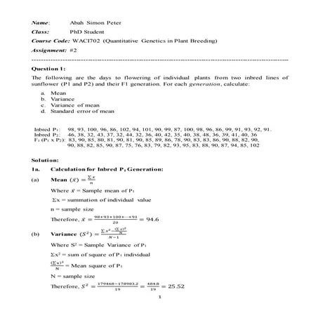 Assignment on Quantitative Genetics | PDF