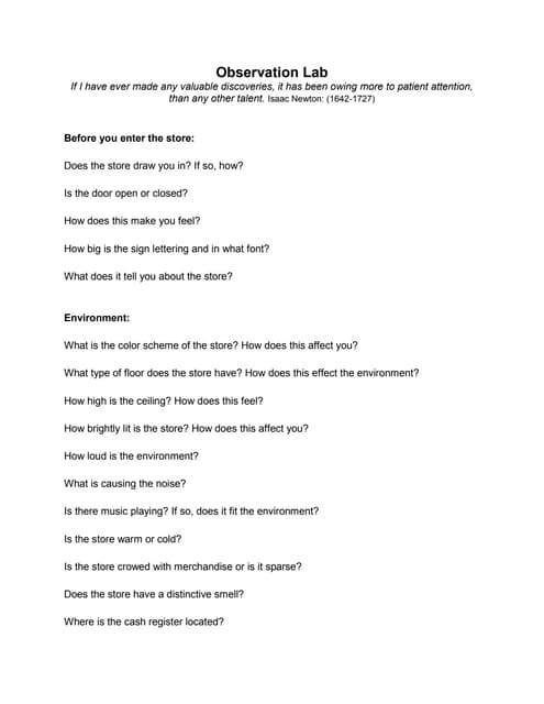 Observation lab assignment | PDF