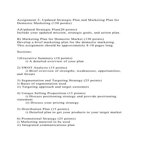 Assignment 2- Updated Strategic Plan and Marketing Plan for Domest.docx