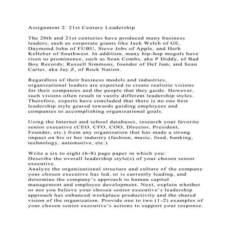 Assignment 2 21st Century LeadershipThe 20th and 21st centuries.docx
