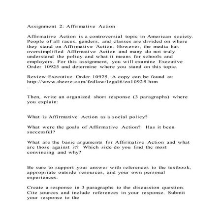 Assignment 2 Affirmative ActionAffirmative Action is a controve | PDF