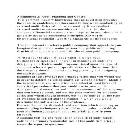 Assignment 2 Audit Planning and Control It is common industry kno.docx