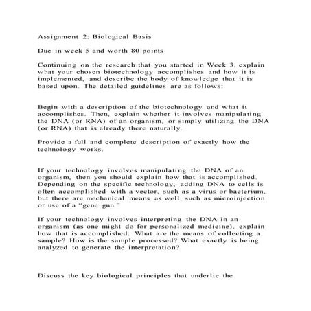 Assignment 2 Biological BasisDue in week 5 and worth 80 points | PDF