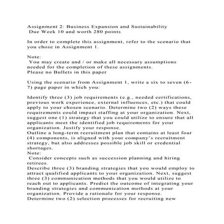 Assignment 2 Business Expansion and Sustainability Due Week 10 an.docx