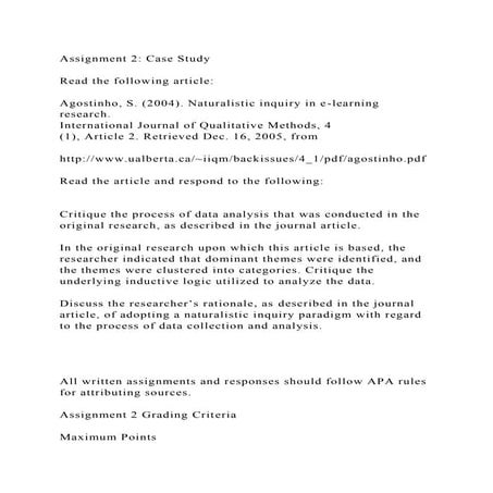 Assignment 2 Case StudyRead the following articleAgostinho | DOCX | Educational Assessment ...