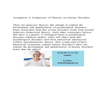 Assignment 2 Comparison of Theories on Anxiety DisordersT | PDF
