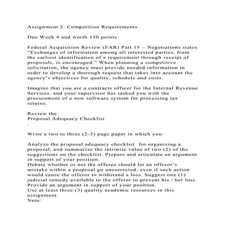 Assignment 2 Competition RequirementsDue Week 4 and worth 150 p.docx