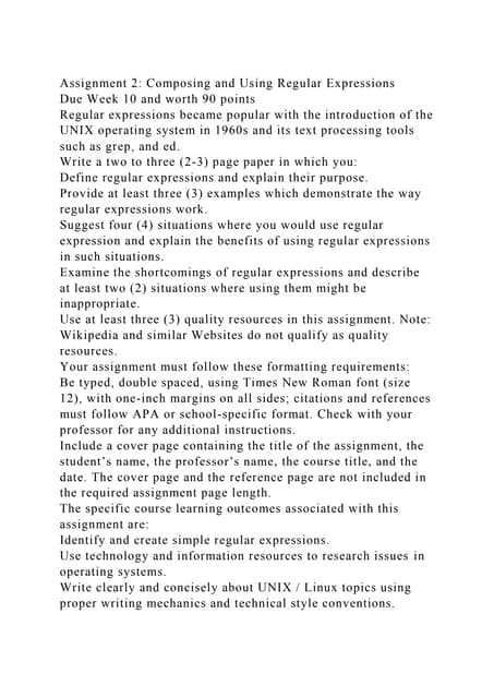 Assignment 2 Composing And Using Regular Expressionsdue Week 10 Adocx